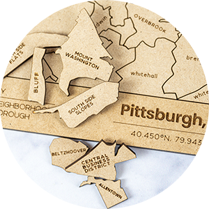 Pittsburgh Wooden Puzzle Maps | Squirrel Hill Design & Craft